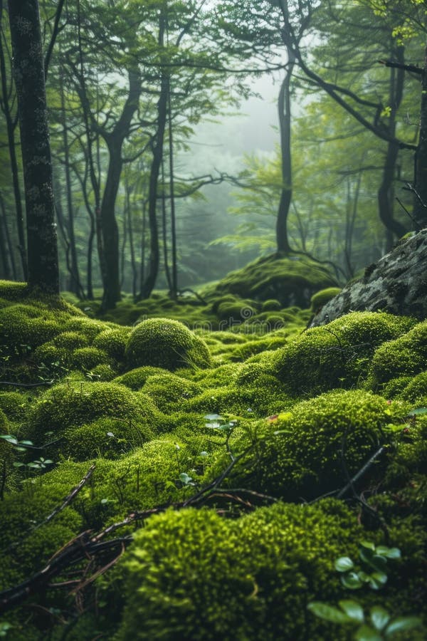 Mossy Forest Landscape stock image. Image of moss, vegetation - 372262377