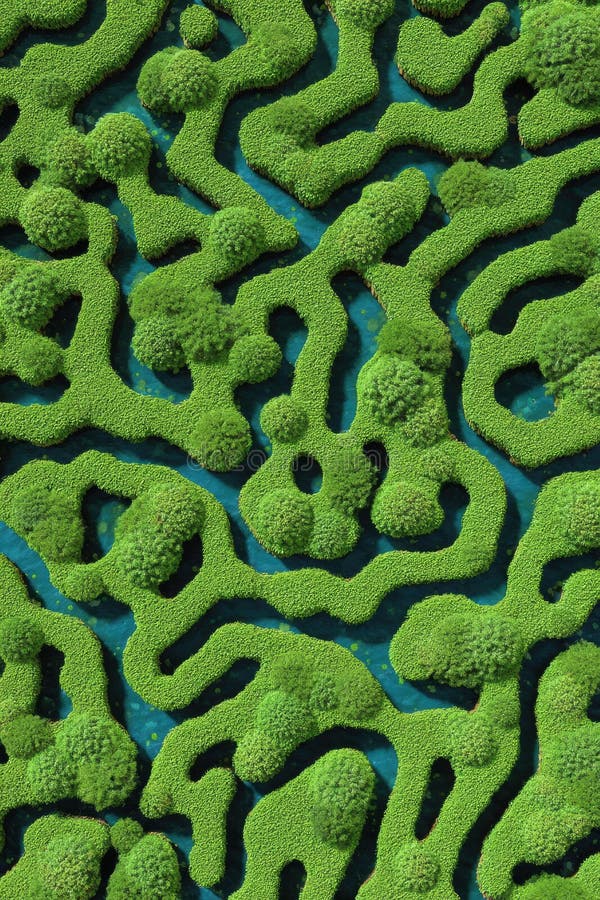 Mossy Green Labyrinth Pattern with Winding Paths and Rounded Shapes ...
