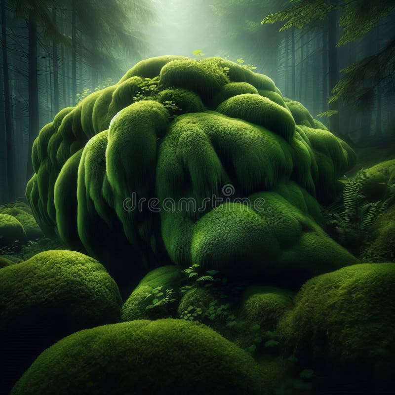 Mossy Mantle a Lush Emerald Green Moss Covered Boulder Its Soft Stock ...