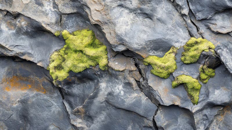 Mossy Outcroppings on Gray Rock Face Stock Illustration - Illustration ...
