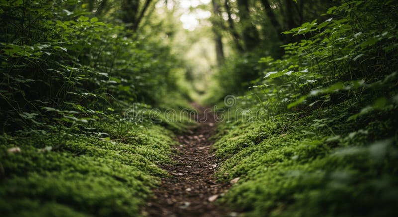 A Mossy Path through a Lush Green Forest Stock Illustration ...