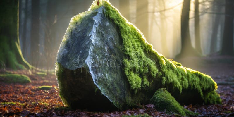 Mossy Rock in Forest with Sunlight Stock Illustration - Illustration of ...