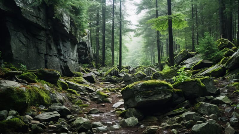 Mossy Rocks and Boulders a Hikecore Forest with Atmospheric Effects ...