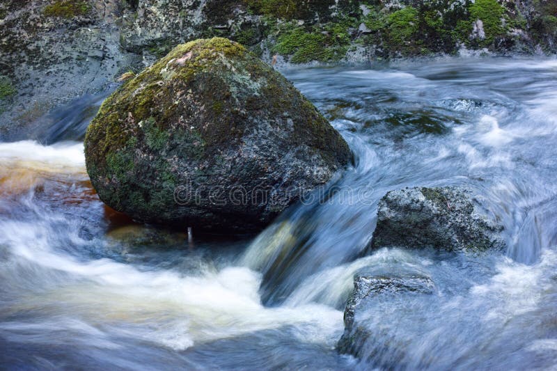 Mossy Rocks In A Rushing Stream Stock Photo - Image of sweden, stone ...