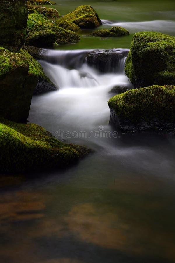 Mossy rocks and water stock image. Image of reflection - 10577467