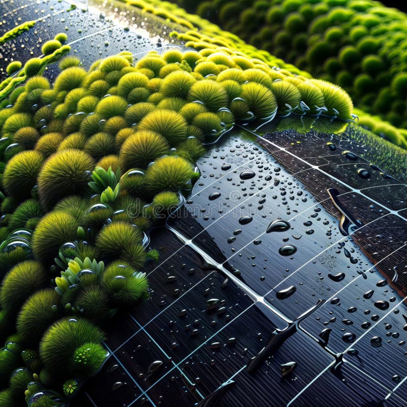 Mossy Solar Panel Close-Up, Generative Ai Stock Illustration ...