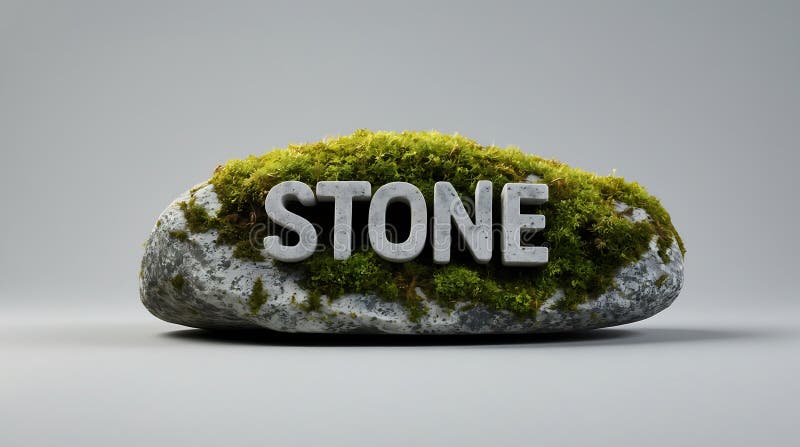 Moss-covered Stone with the Word Stone on Textured Surface in a Natural ...
