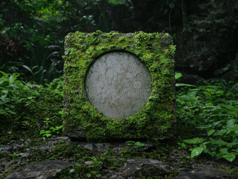 Mossy Stone Monument in a Lush Forest. Stock Illustration ...