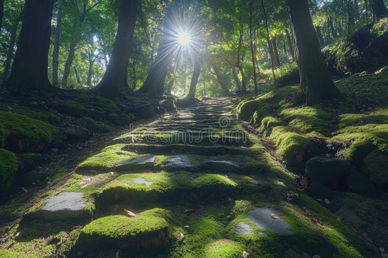 Mossy Stone Staircase stock image. Image of atmospheric - 367235115