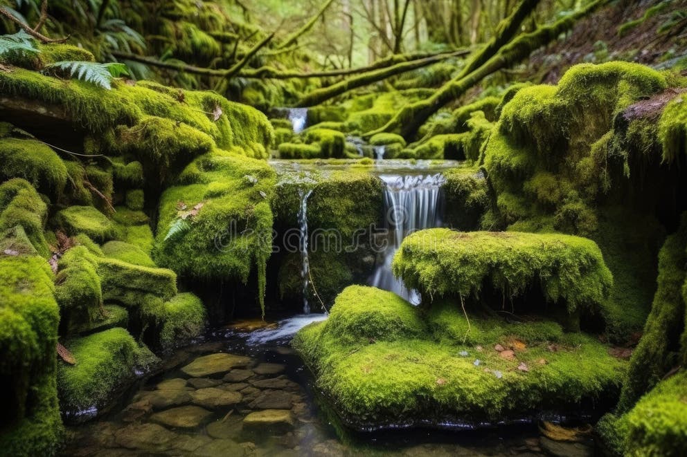 Mossy Stones Encircle a Quiet Hot Spring Stock Illustration ...