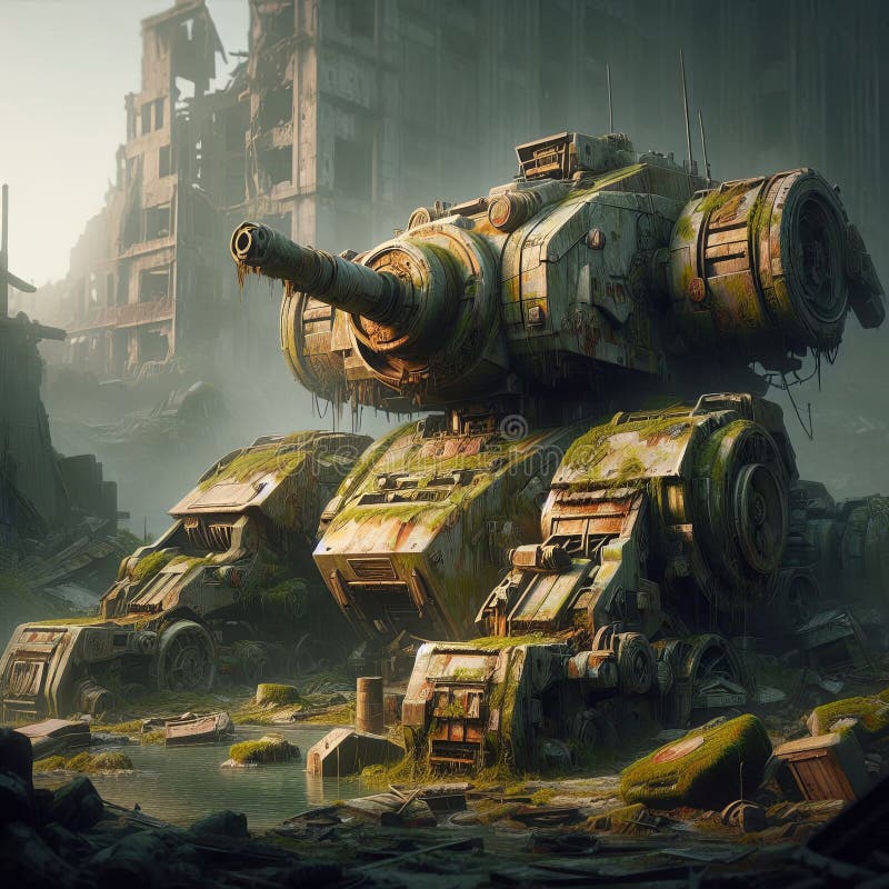 Mossy Tank in a Wasteland stock illustration. Illustration of urban ...
