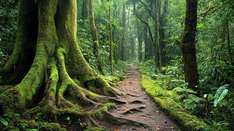 Mossy Trees Line a Jungle Path Stock Image - Image of roots, rainforest ...