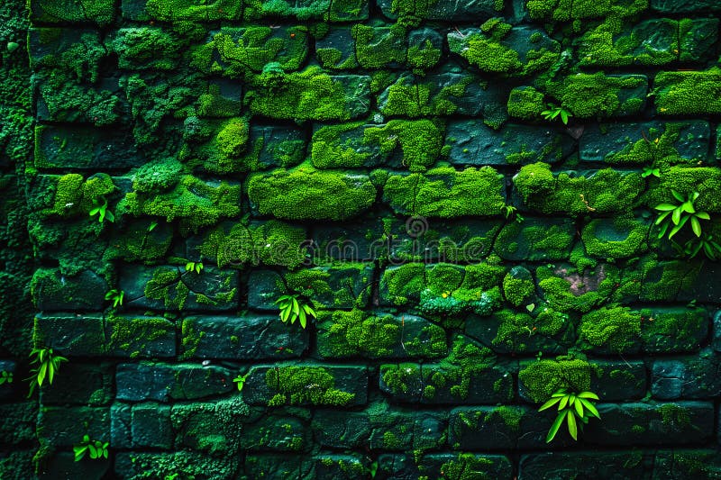 Mossy Wall Green with Brick Work Stock Illustration - Illustration of ...