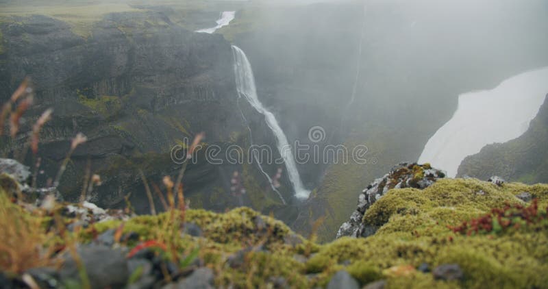Most Beautiful Haifoss Waterfall in Iceland Highland Stock Video ...