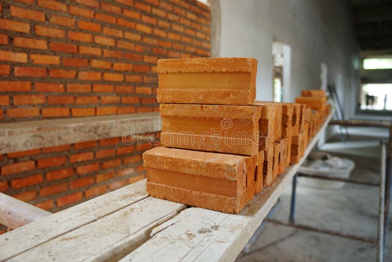 Red Bricks on Construction Site. Stock Image - Image of stone, brown ...