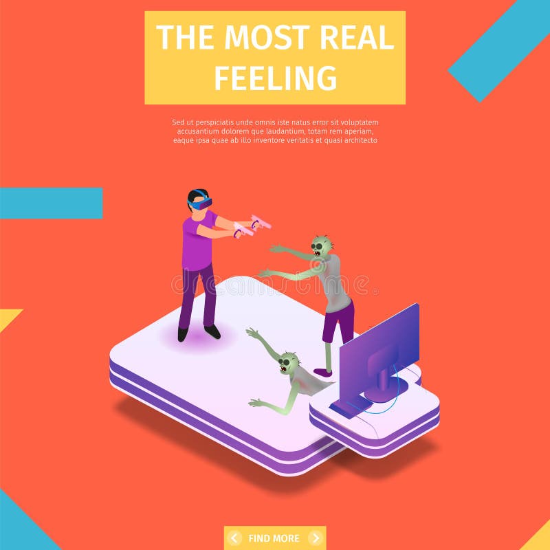 Man in VR Goggles Fighting with Computer Monsters Stock Vector ...