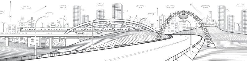 City Infrastructure Industrial and Cityscape Illustration. Bridge Over ...