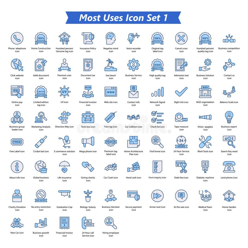 Most Uses Icon Set 1 stock vector. Illustration of recorder - 298951487