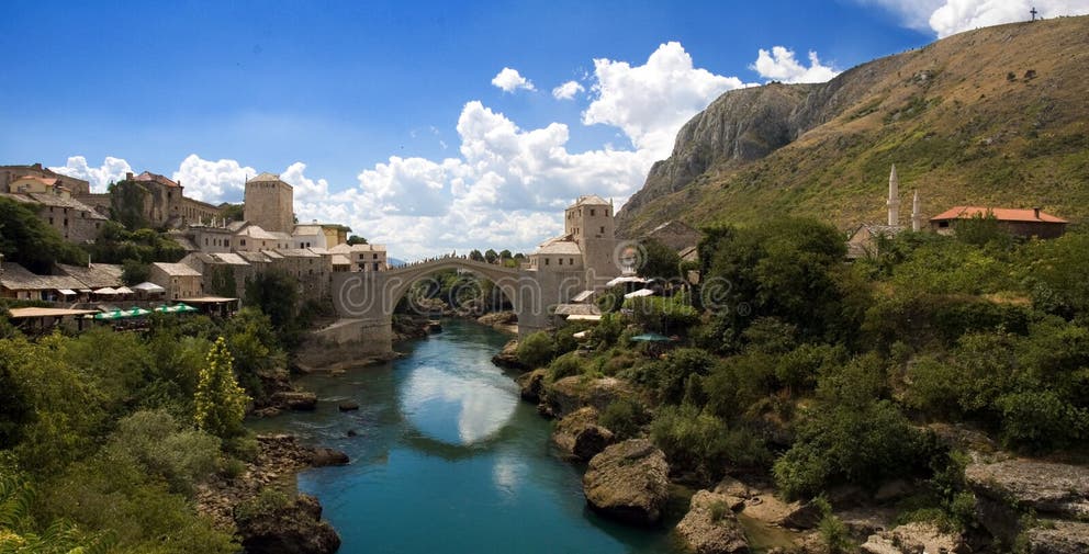Mostar, Bosnia stock image. Image of cross, mosk, river - 1495889