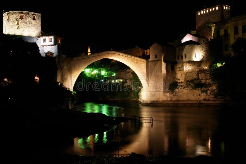 Mostar Bridge - Night Scene Stock Photo - Image of bosnia, building ...
