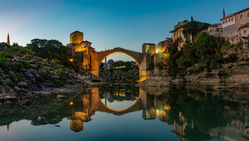 Mostar Sunset Old Bridge editorial image. Image of panorama - 217624465