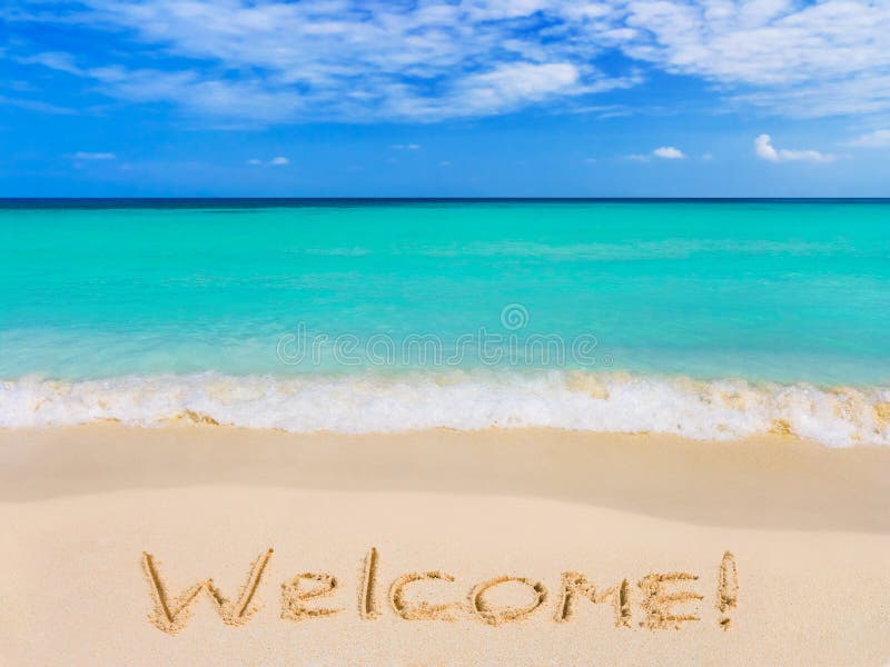 Mot bienvenu de plage image stock. Image du concept, plage - 8211381
