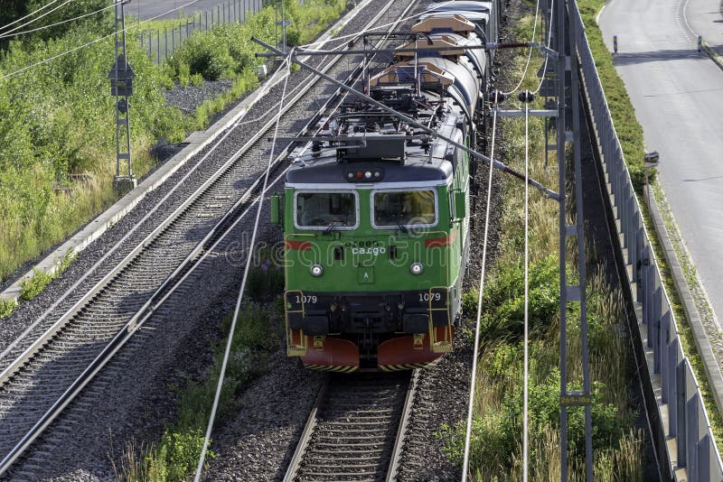 Green Cargo Train Transporting Goods. Editorial Stock Image - Image of ...