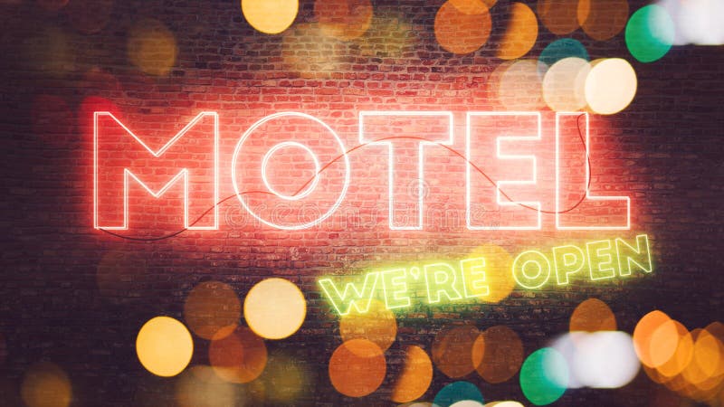 Motel Neon Sign Mounted on Brick Wall Stock Illustration - Illustration ...