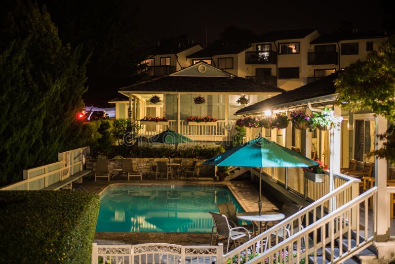 Motel s pool in the night editorial image. Image of reflection - 201716680