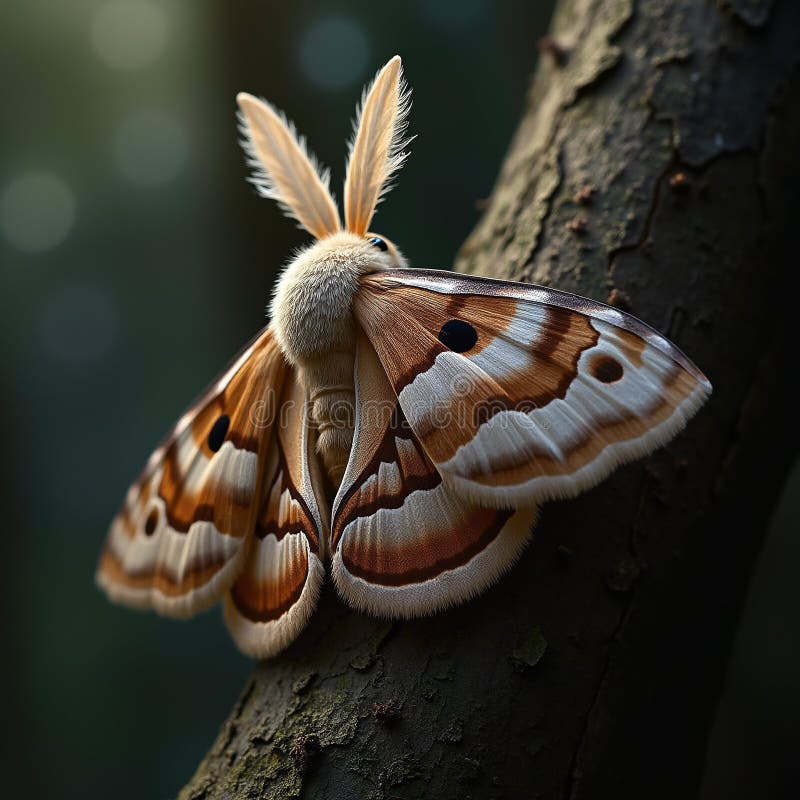 Moth with Delicate, Feathery Antennae and a Fluffy Body, Resting on a ...