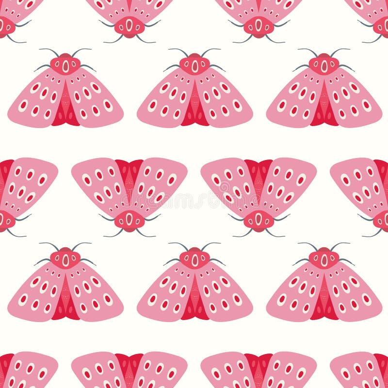 Moth Pattern Design. Cute Vector Seamless Repeat of Pink and Red Moths ...