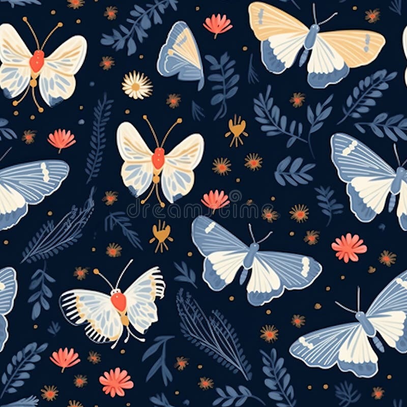 Moth Pattern - Seamless Flying Moths in the Evening with Lamps on Dark ...