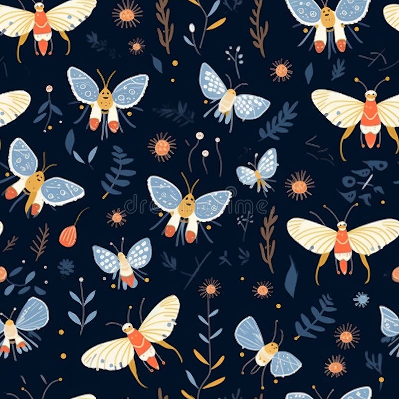 Moth Pattern - Seamless Flying Moths in the Evening with Lamps on Dark ...