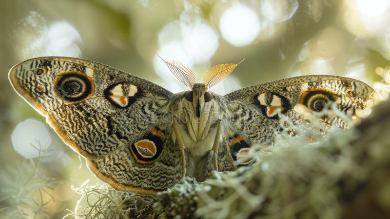 Moth Resting on Spanish Moss in Warm Afternoon Light Stock Photo ...