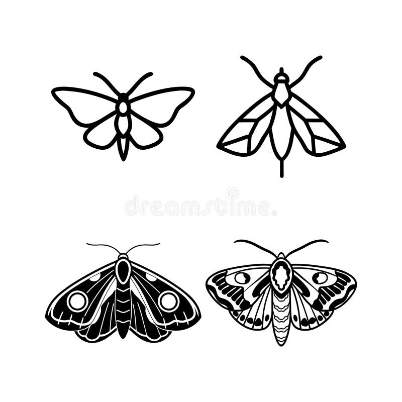 Moth Silhouettes Black Color Simple Clean Vector Illustration Stock ...