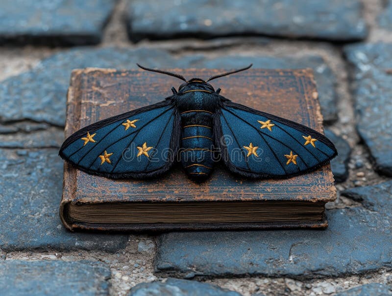 A Moth with Star Patterns Rests on an Antique Book. Stock Illustration ...