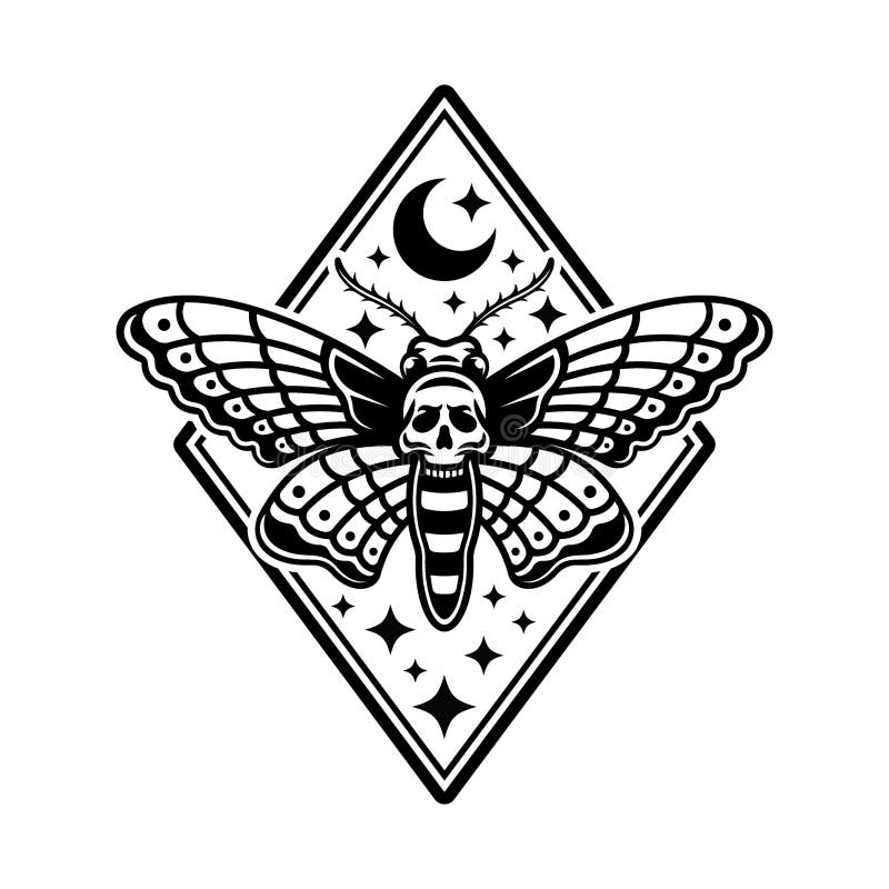 Moth Tattoo Black Style Vector Illustration Isolated on White ...