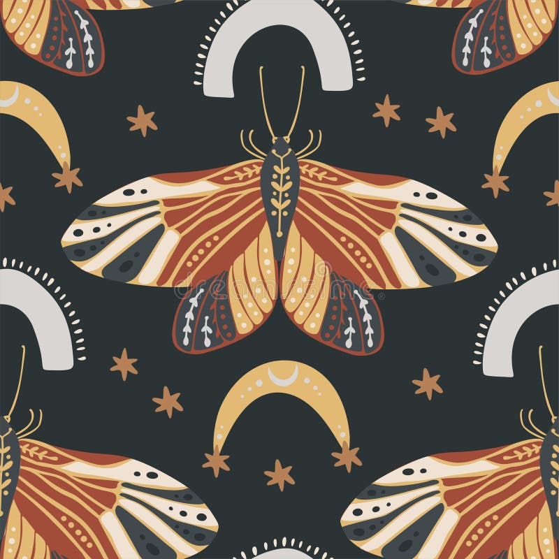 Moth Vector Seamless Pattern. Stock Vector - Illustration of print ...