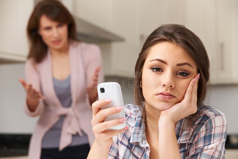 Mother Arguing with Daughter Over Use of Mobile Phone Stock Photo ...
