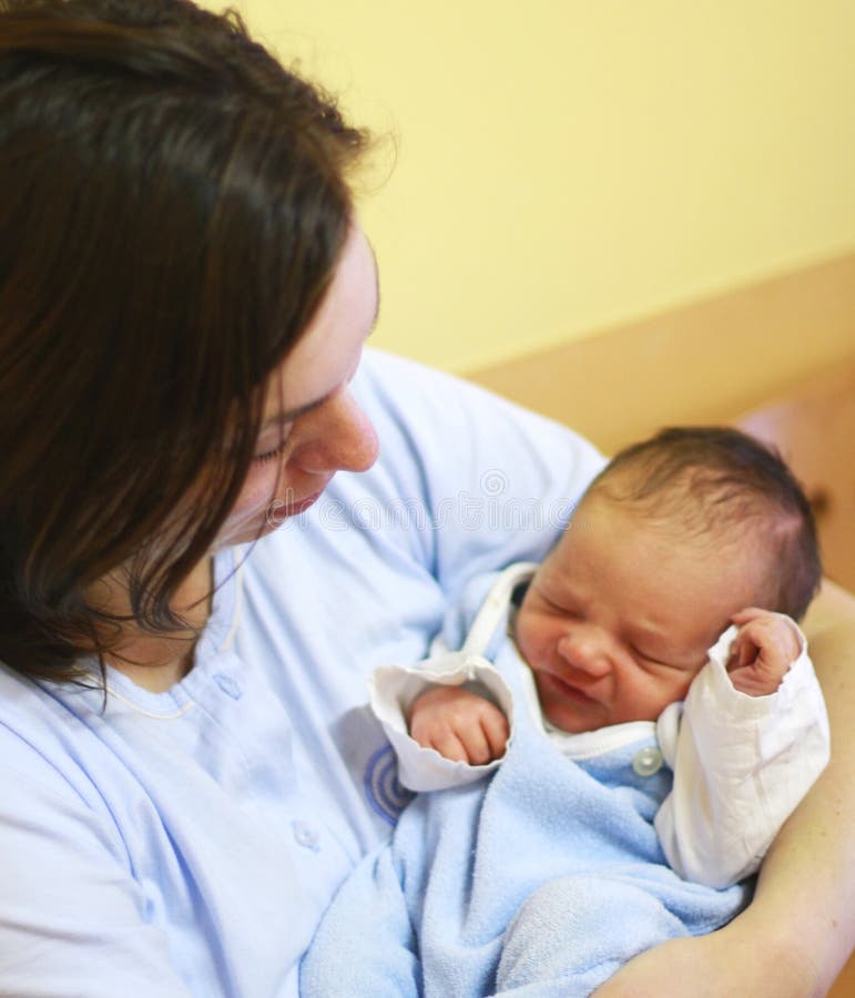 Happy Mother Holding Newborn Baby after Birth Stock Photo - Image of ...