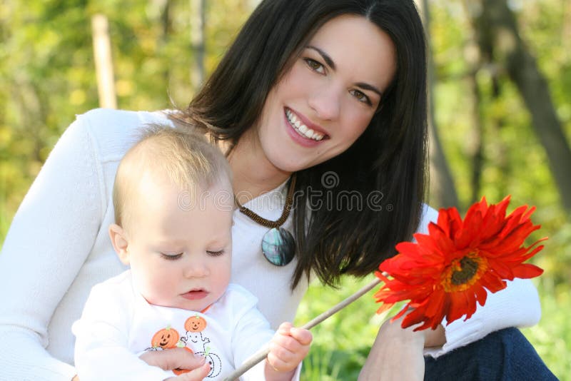 Mother and Baby Boy with Leaves - Fall Theme Stock Photo - Image of ...