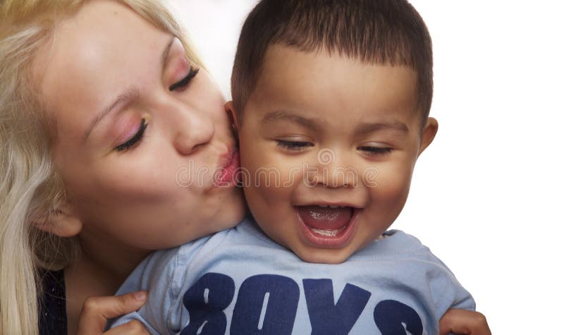 Mother and Baby Boy Kiss and Hug Stock Photo - Image of kiss, closeup ...