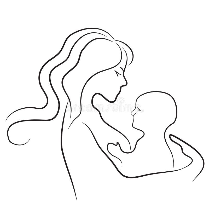 Mother and Baby Icon Silhouettes. Woman Family Child Protect Vector ...
