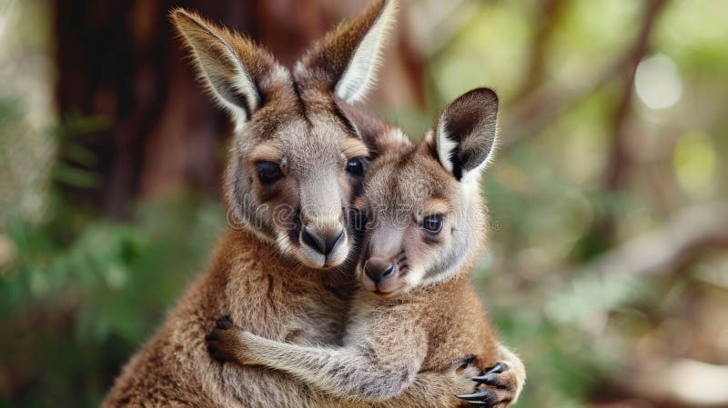Mother and Baby Kangaroo Hugging - AI Generated Stock Illustration ...
