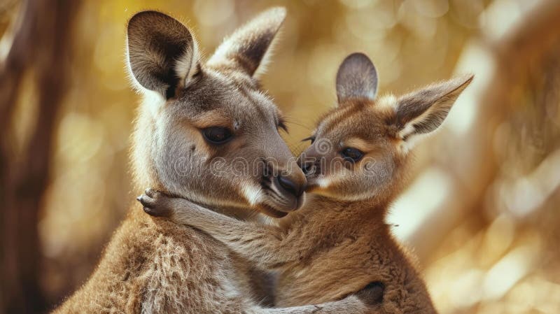 Mother and Baby Kangaroo Hugging - AI Generated Stock Illustration ...