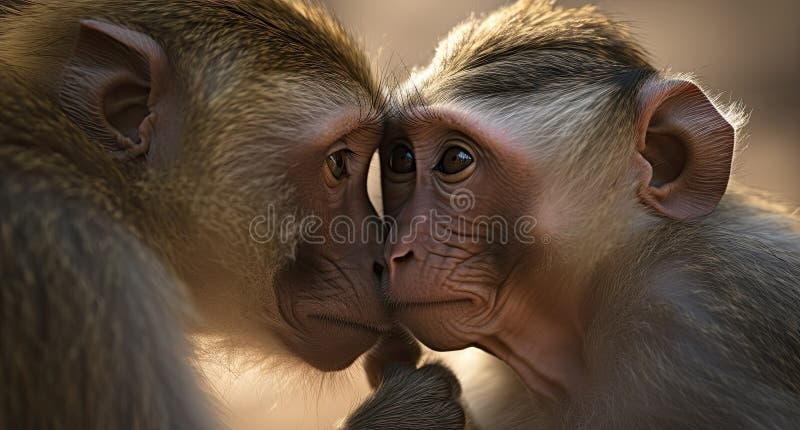 Two Cartoon Monkeys Kissing