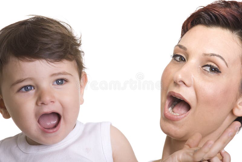 Mother with Baby Over White Stock Image - Image of holding, little ...