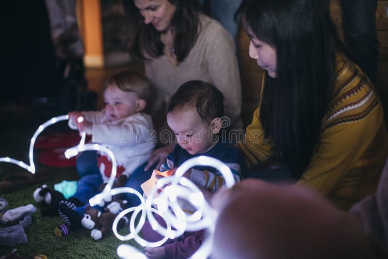 Fun with Lights in the Baby Group Stock Photo - Image of exploration ...