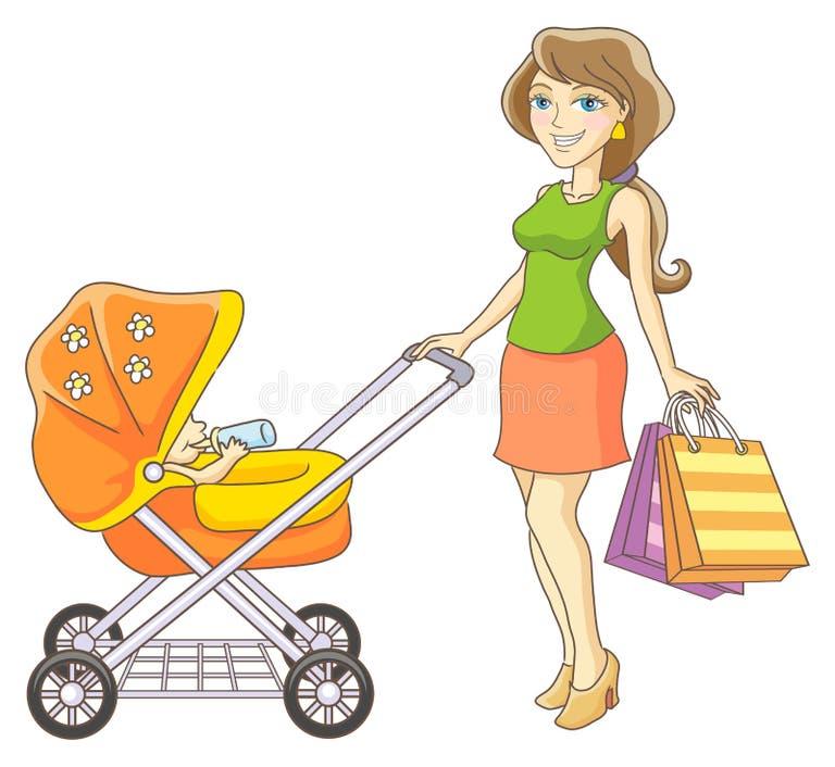 Cartoon Mother Pushing Baby Stroller Stock Illustrations – 385 Cartoon ...