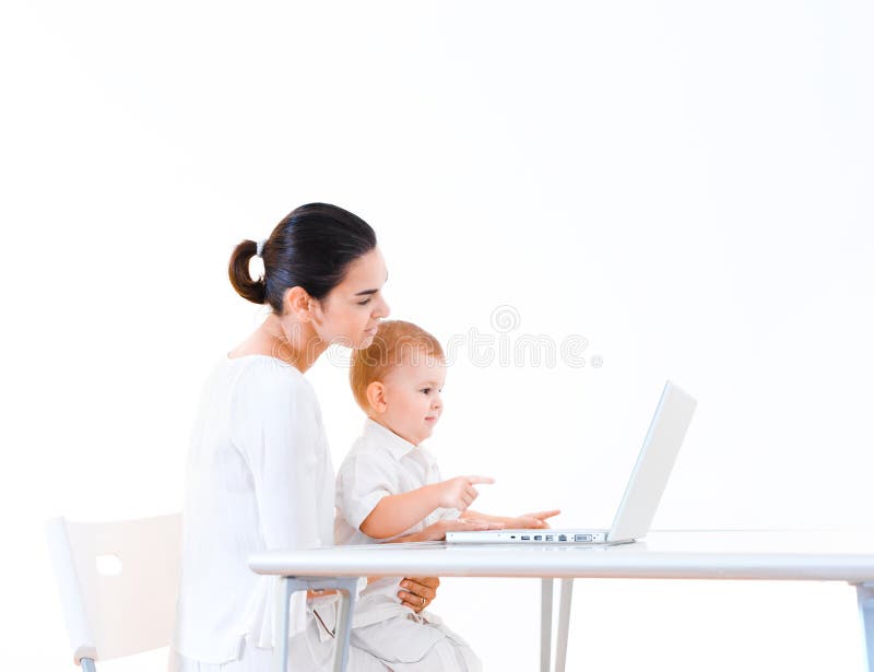 Mother and Baby Using Laptop Stock Photo - Image of mother, casual: 3206454